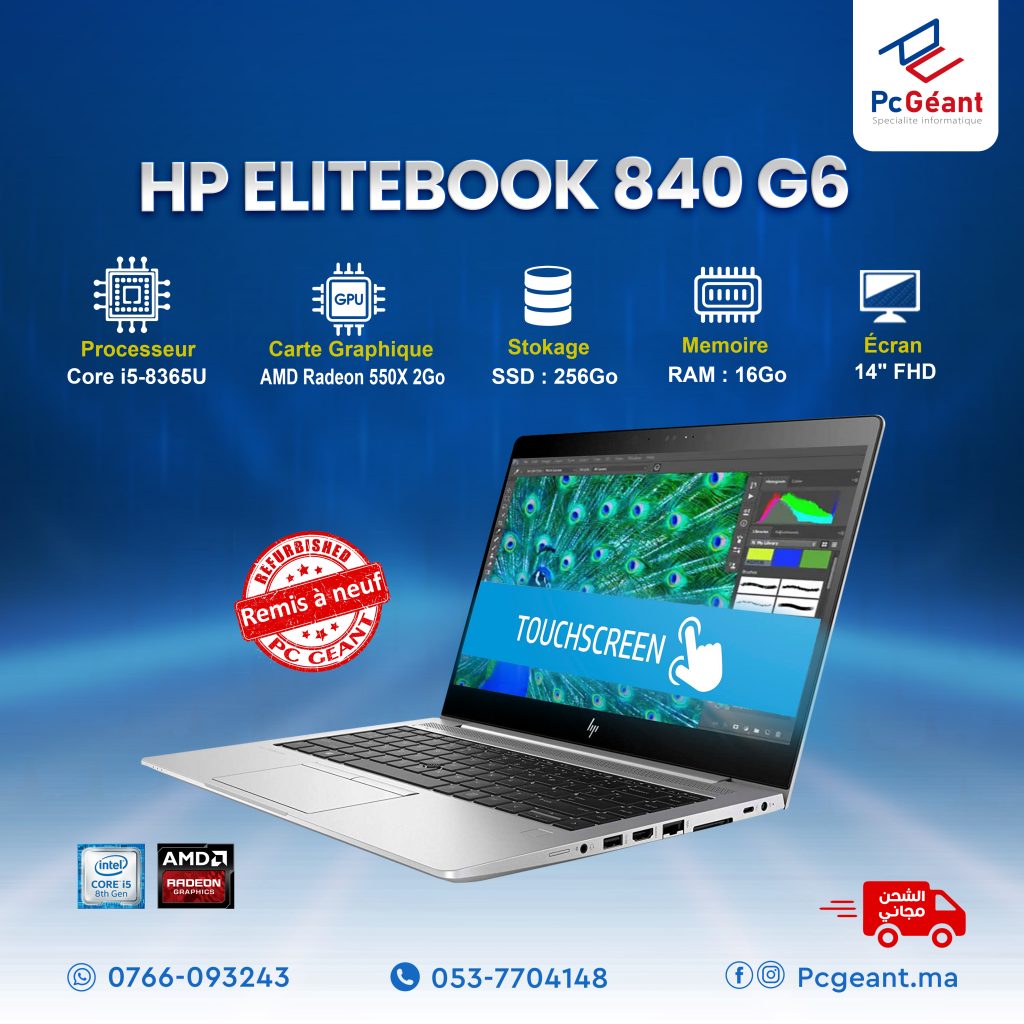 HP EliteBook 840 G6 Core i5-8365U I 16Go I 256Go NVMe I 14″ Full HD ...
